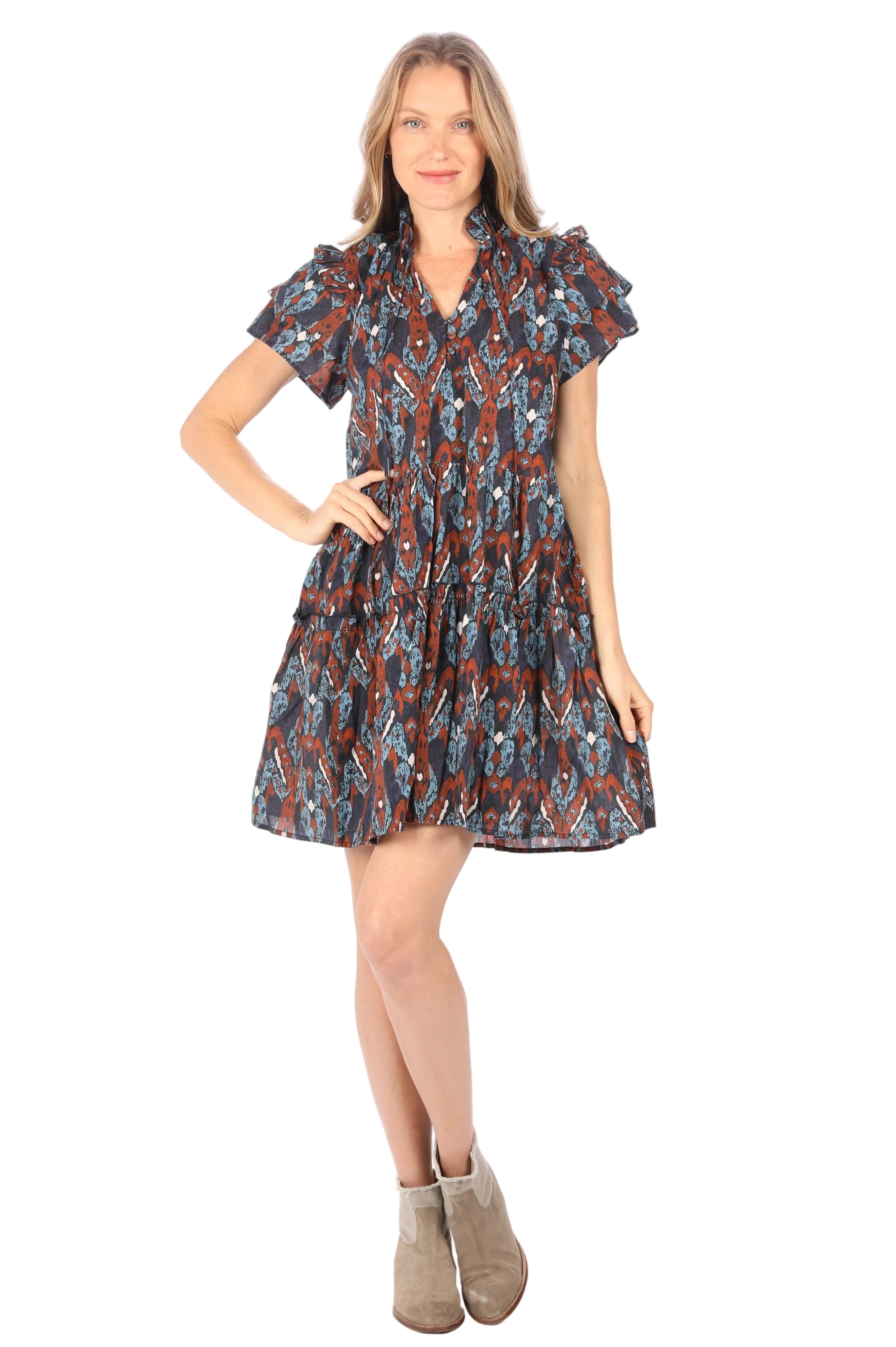 Nadia Dress Wedgwood | Bindu Cotton Tiered Floral Print Dress