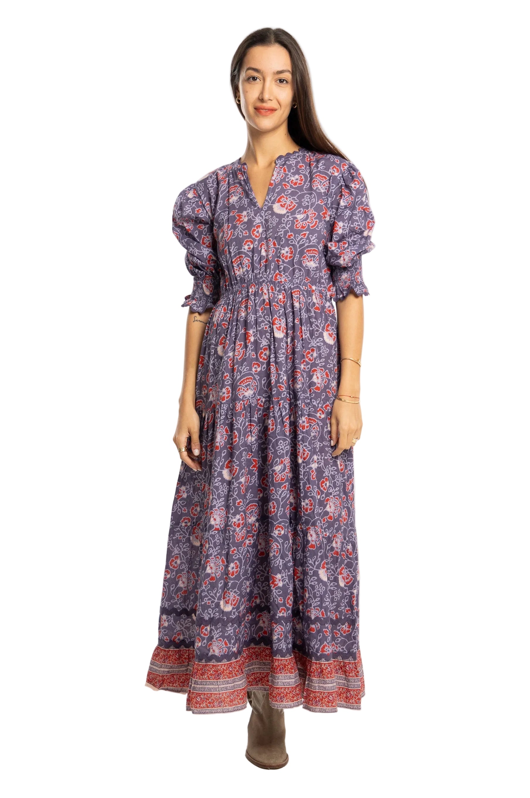 Dana Dress Blue Ribbon | Autumn Cotton Dress by Bindu